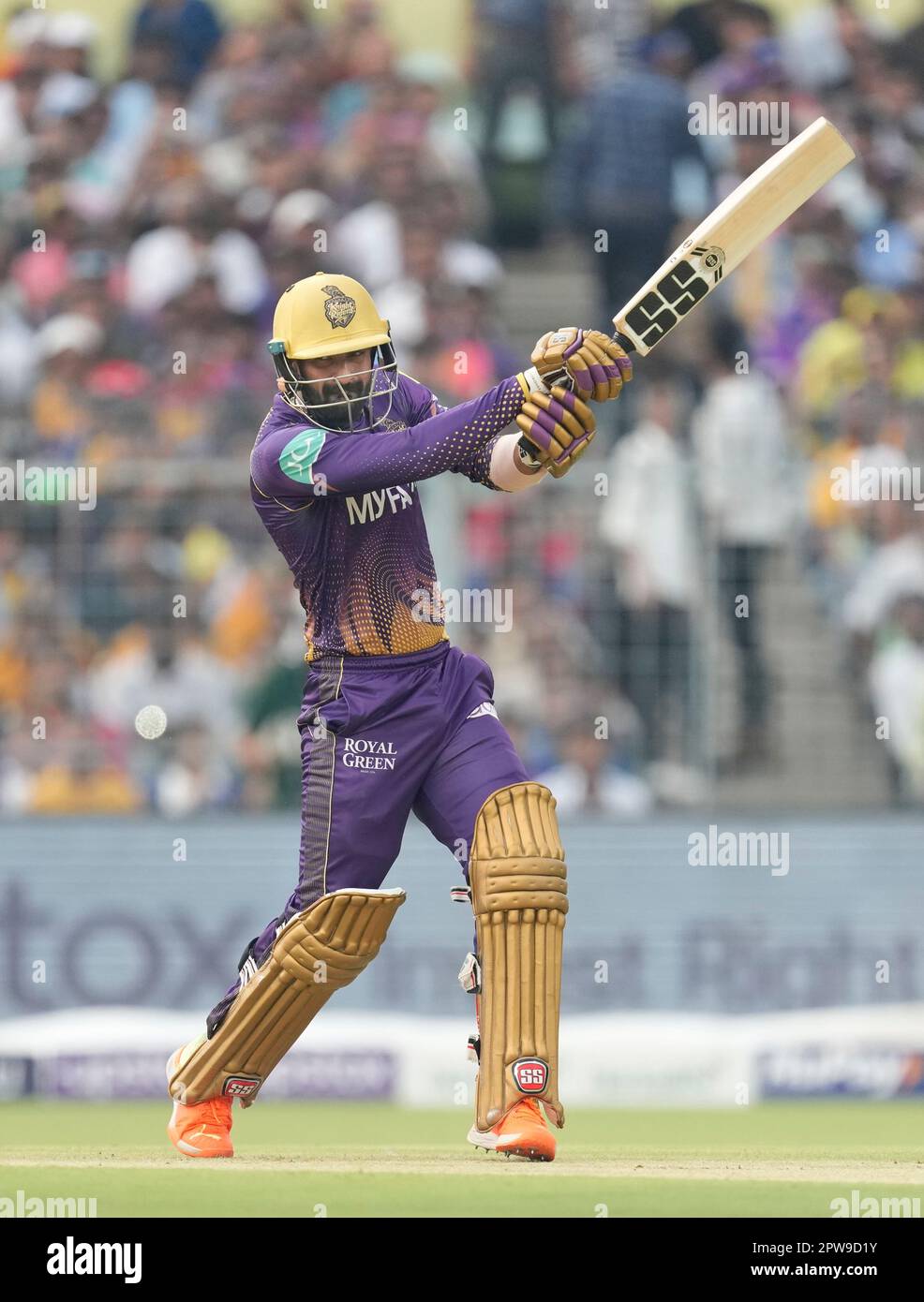 Kolkata Knight Riders' Narayan Jagadeesan plays a shot during Indian ...