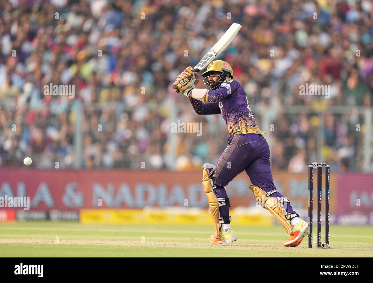 Kolkata Knight Riders' Narayan Jagadeesan plays a shot during Indian ...