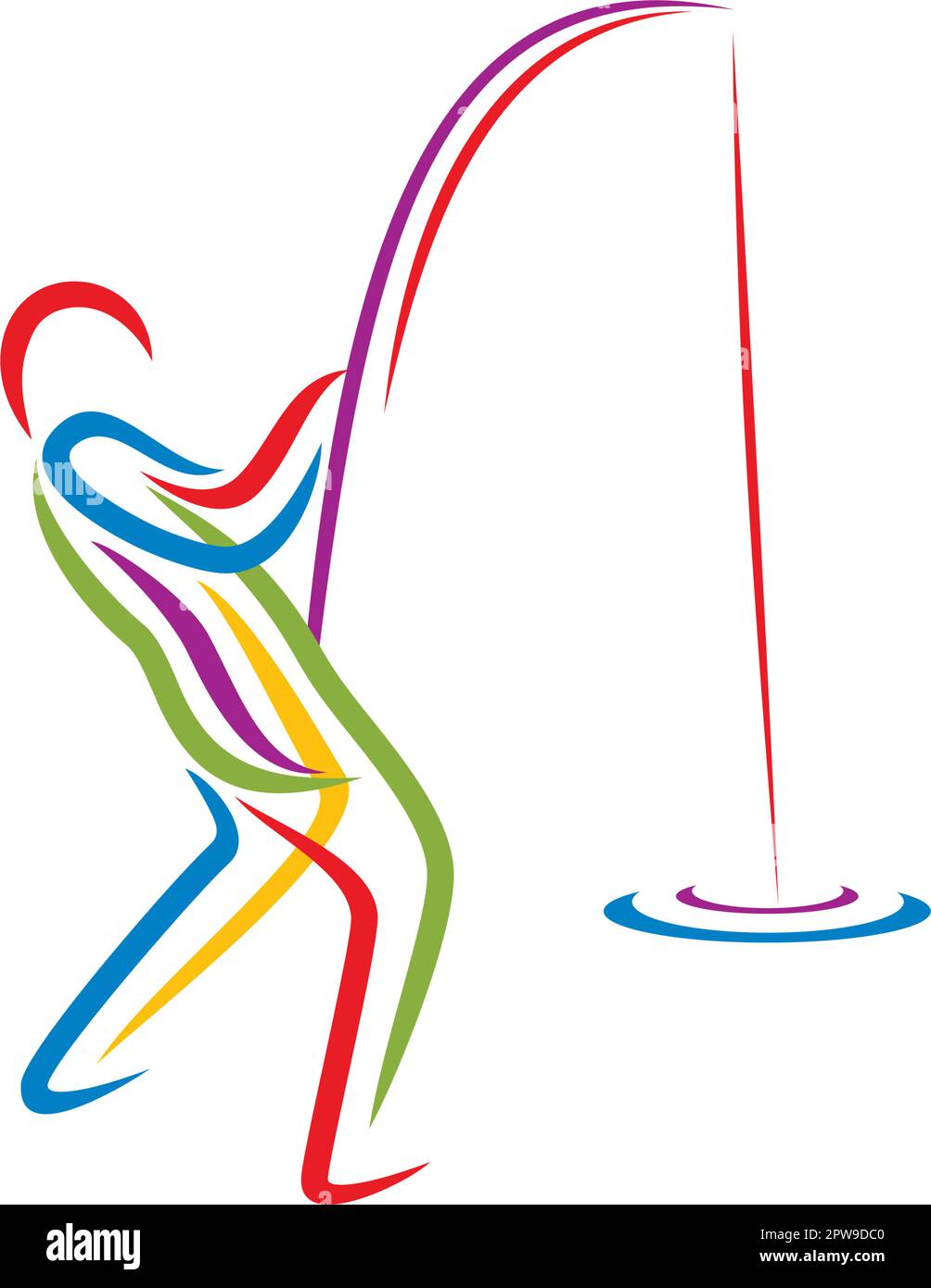 Colorful Man Pulling Fishing Rod Illustration with Silhouette Style ...