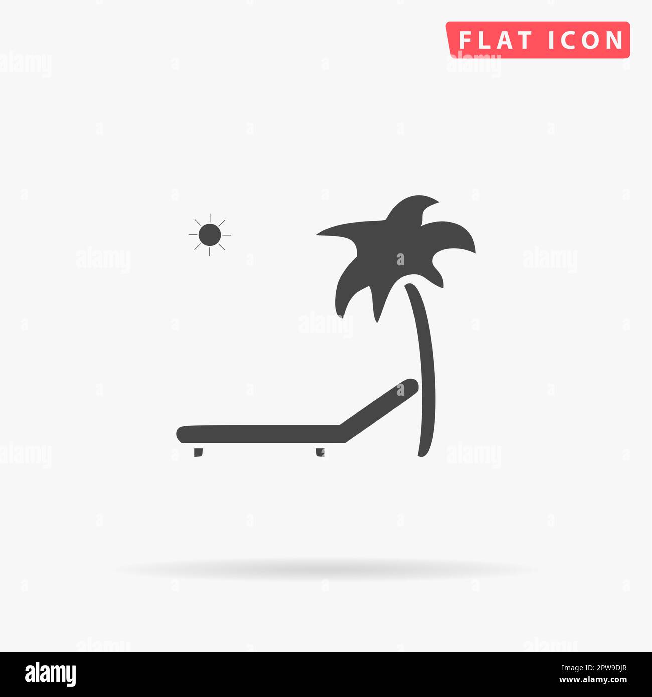 Tropical resort beach. Sunbed Chair. Simple flat black symbol with ...