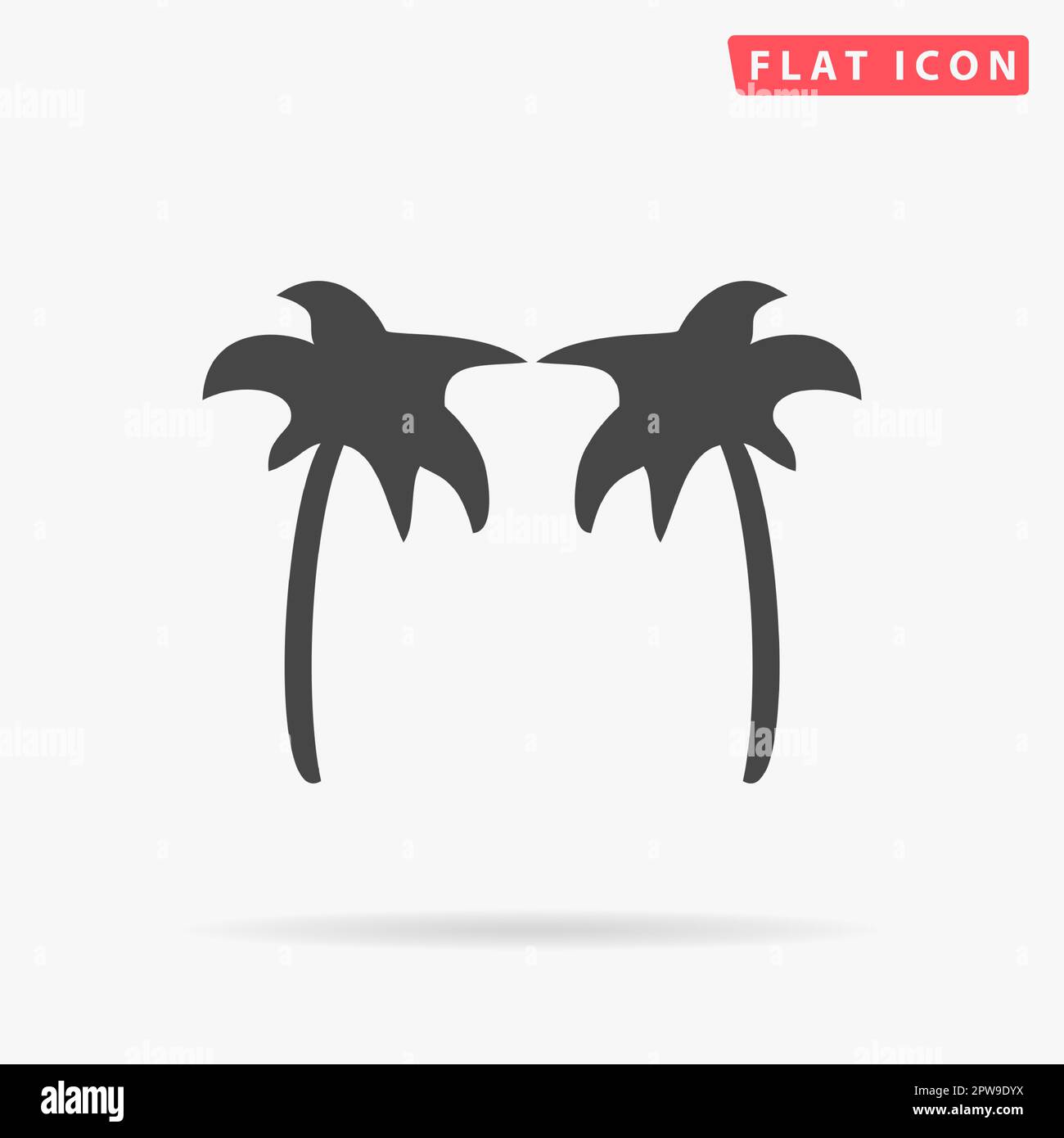 Two palm trees. Simple flat black symbol with shadow on white ...