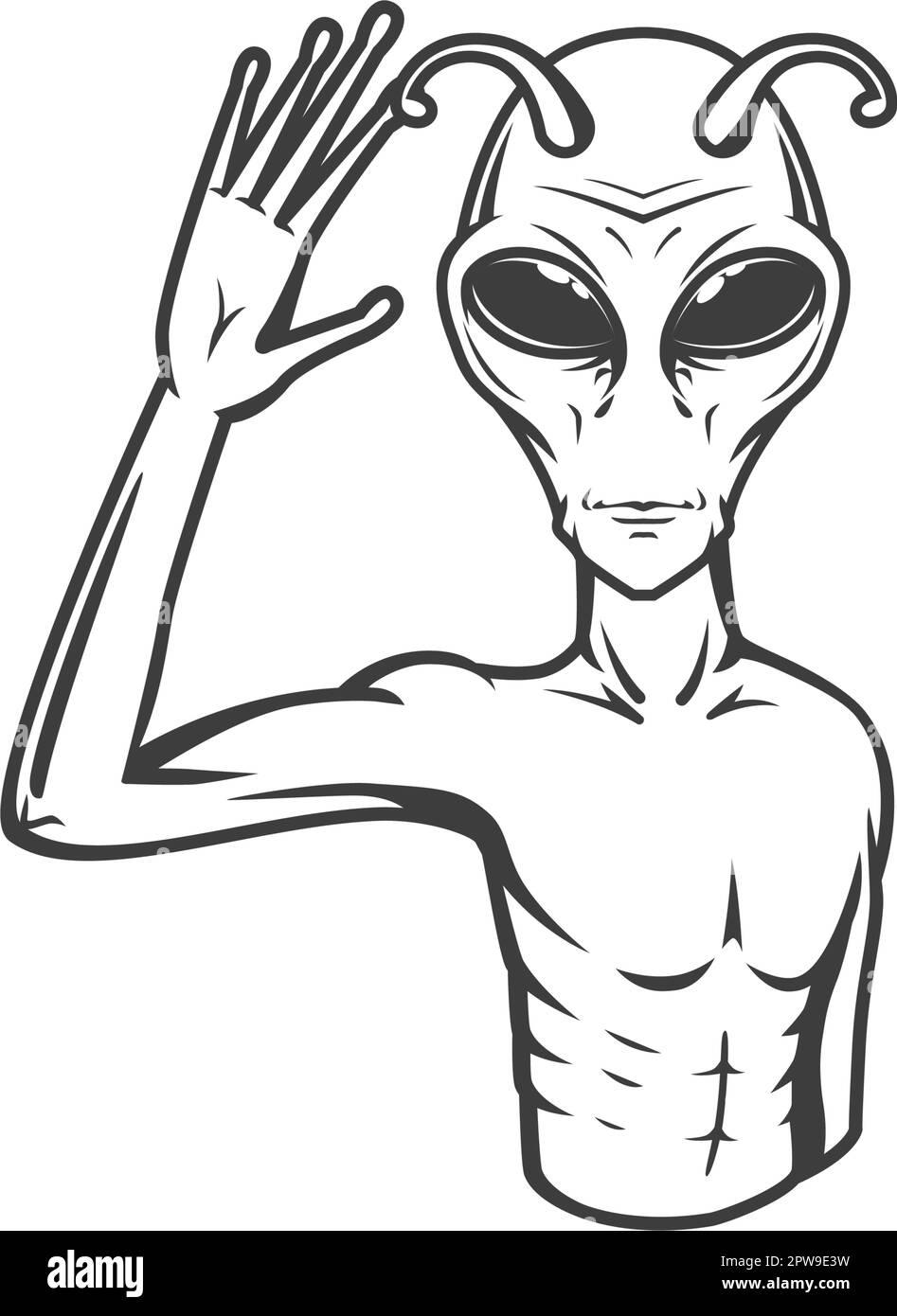 Alien with Greeting Hand Gesture Stock Vector Image & Art - Alamy