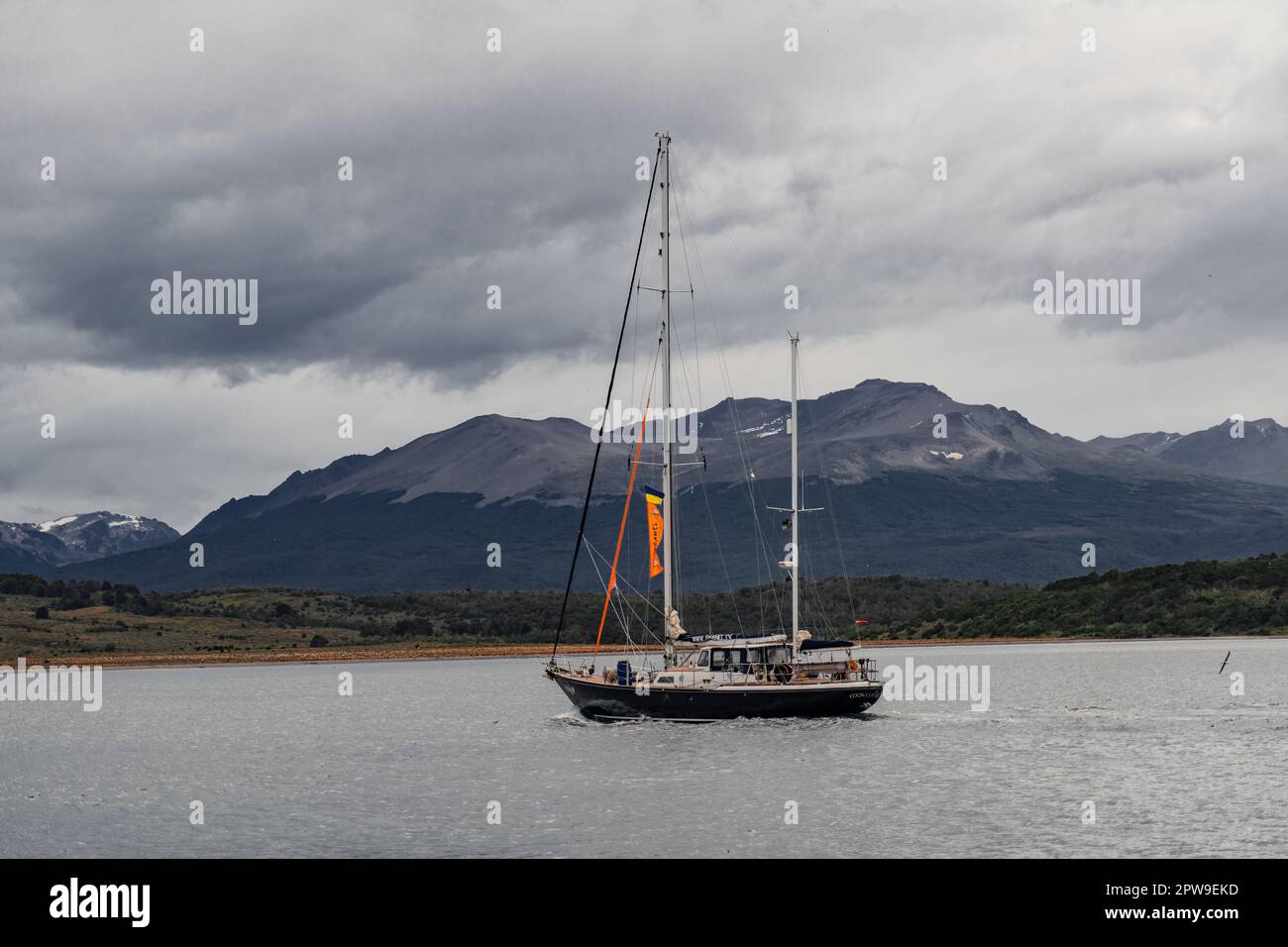 Sailboat sailing the Beagle Channel, Ushuaia, Tierra del Fuego Stock ...