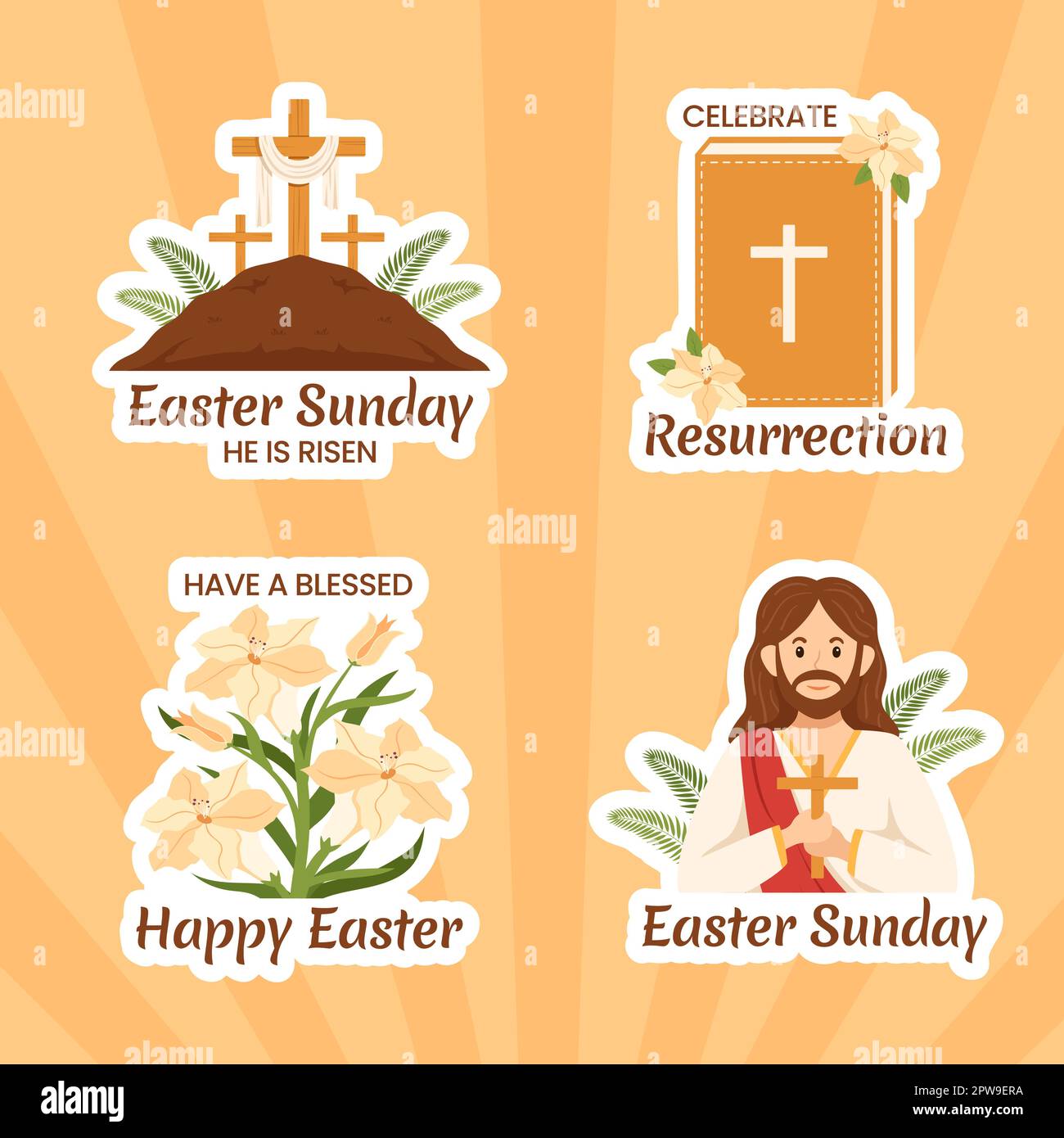 Happy Easter Sunday Day Label Flat Cartoon Hand Drawn Templates ...