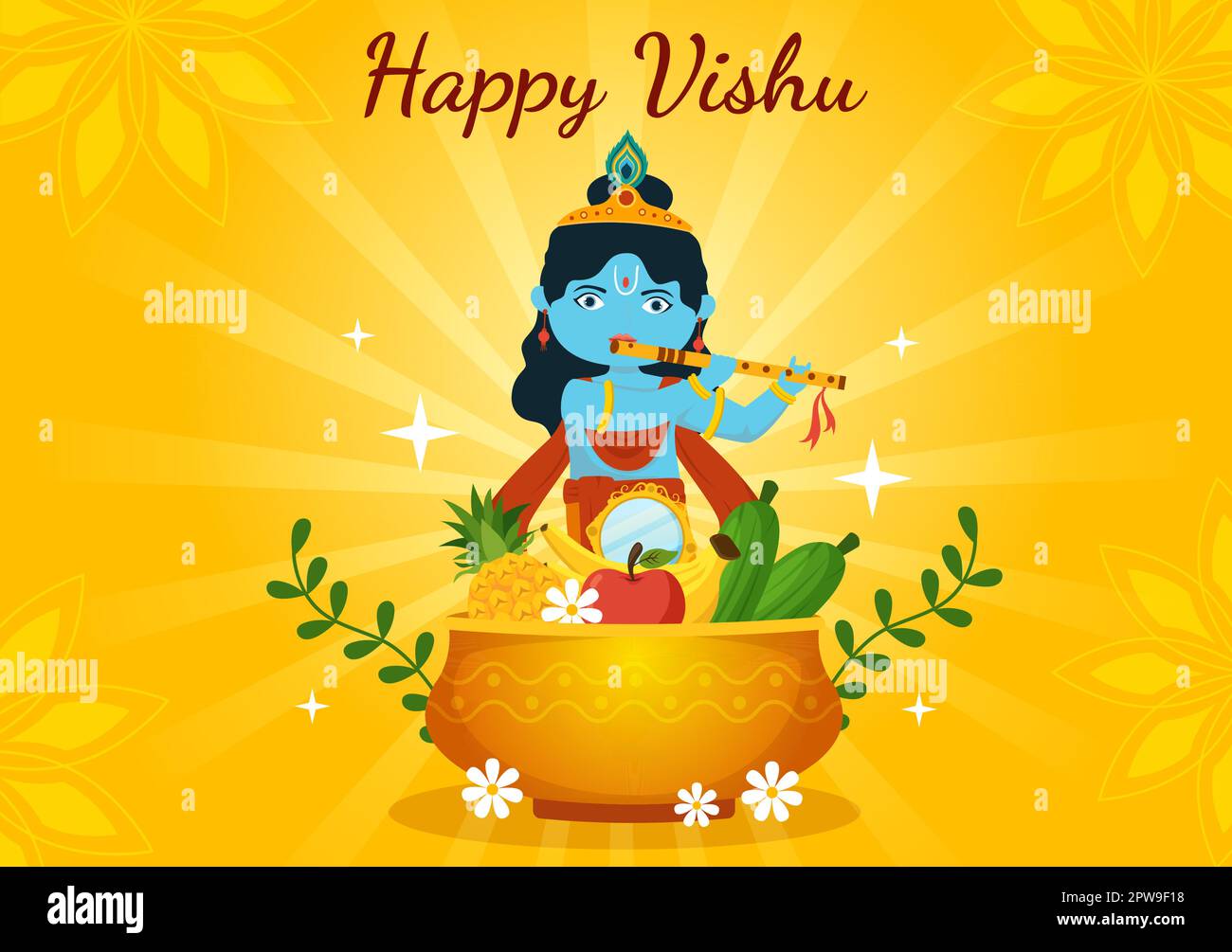 Happy Vishu Festival Illustration with Traditional Kerala Kani, Fruits ...
