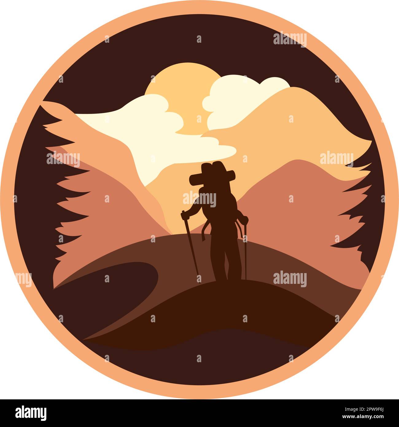 Hiking and Traveling Through Hills and Forest Symbol Stock Vector Image & Art - Alamy