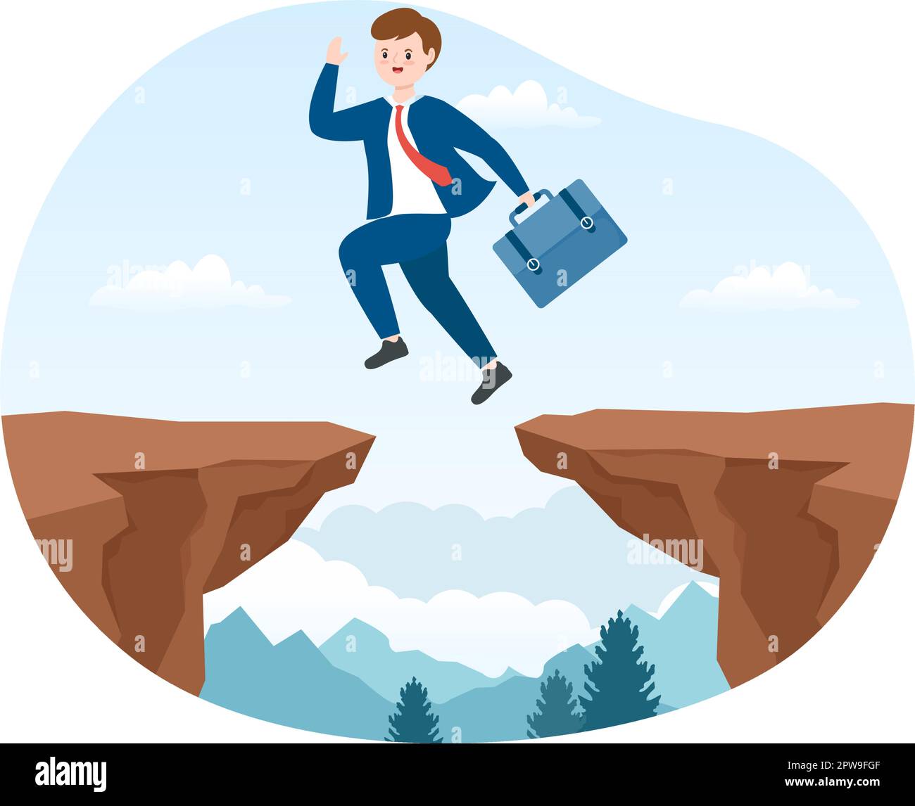 Challenge Illustration with Businessman Running to the Top and ...