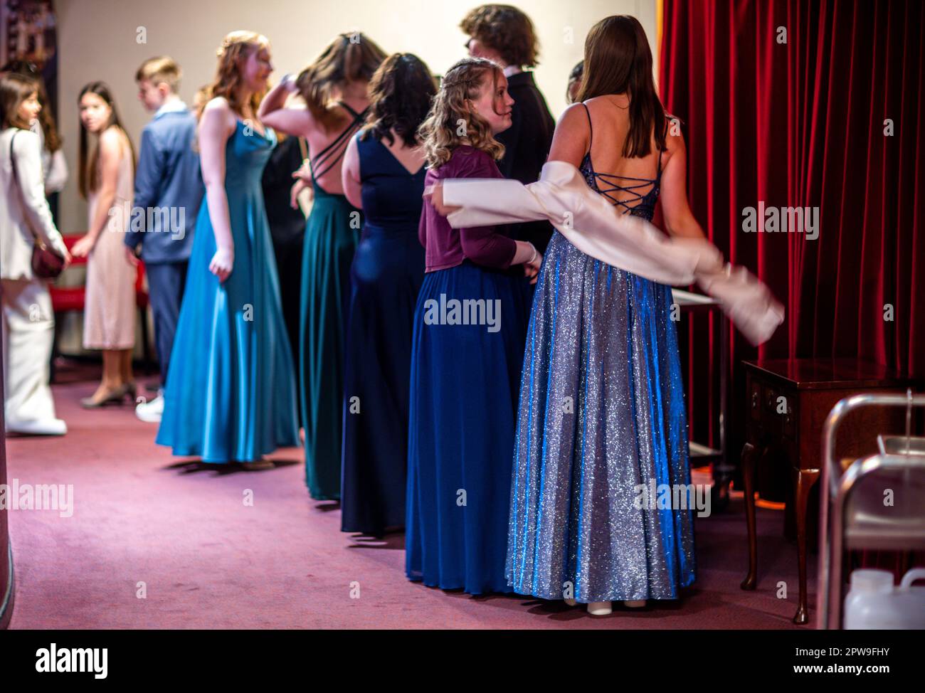 Schwerin, Germany. 29th Apr, 2023. Pupils from eighth grades wait in ...