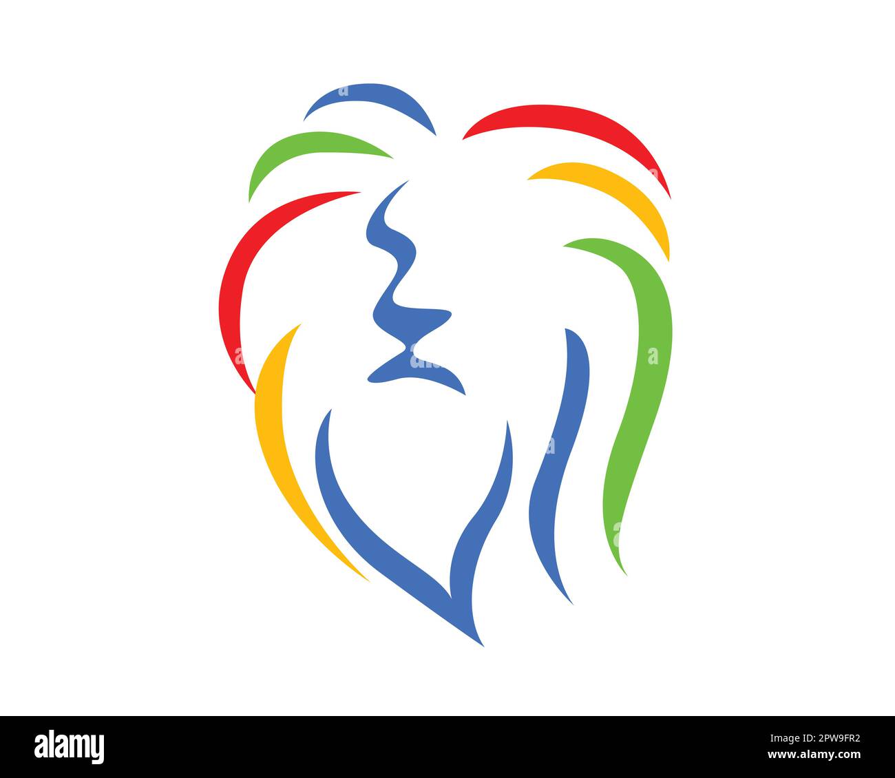 Simple Colorful Lion Head Front View Symbol with Silhouette Style Stock ...