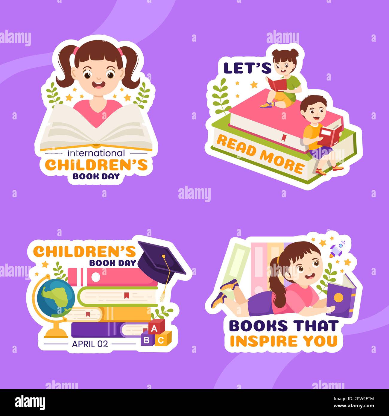 International Children's Book Day Label Flat Cartoon Hand Drawn ...