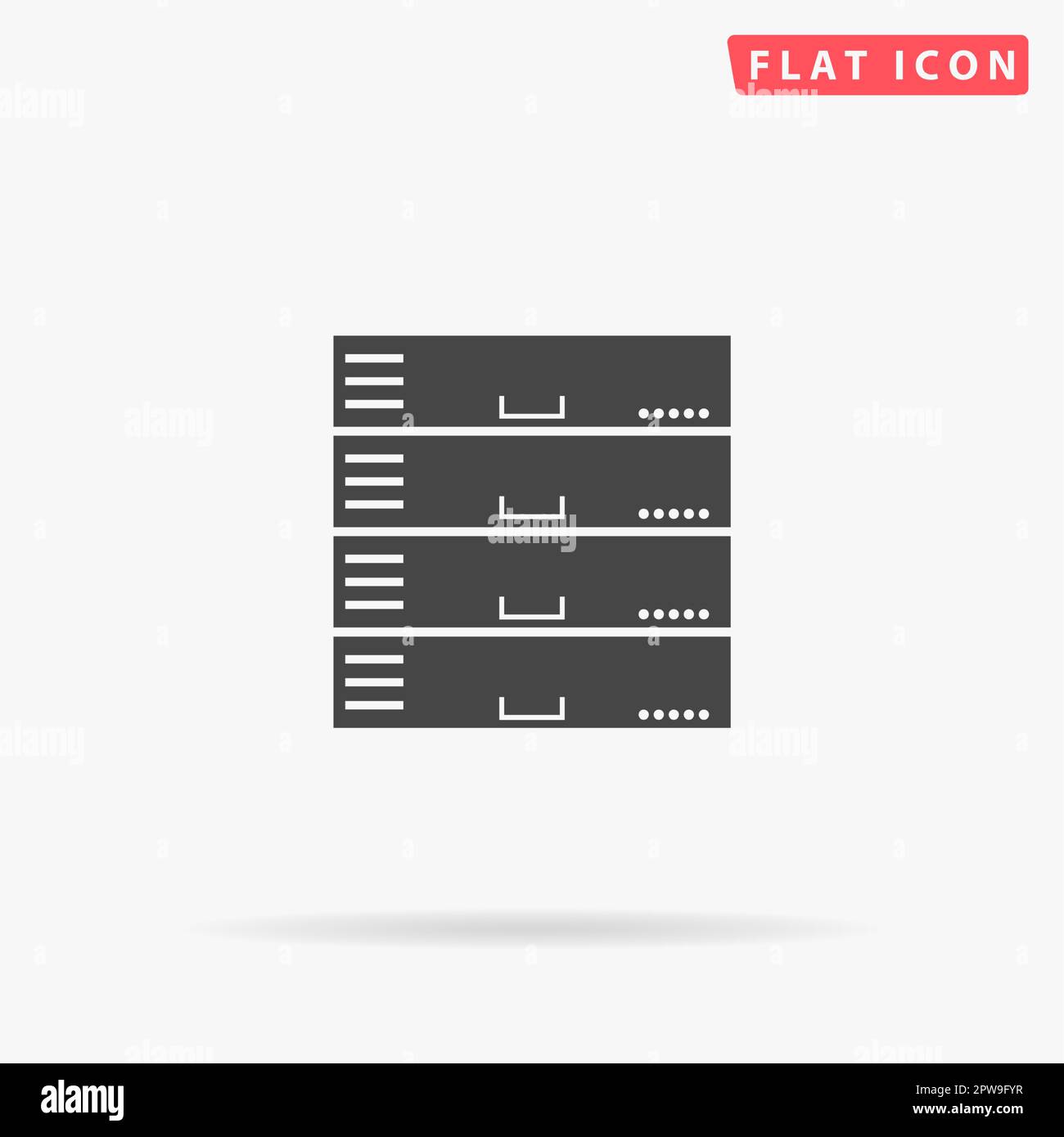 Computer Server. Simple flat black symbol with shadow on white ...