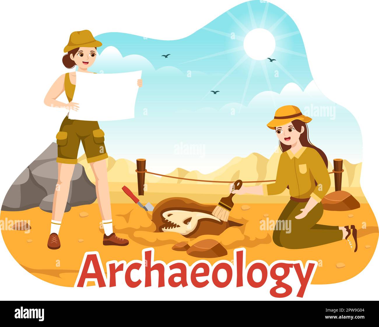 Archeology Illustration with Archaeological Excavation of ancient Ruins ...