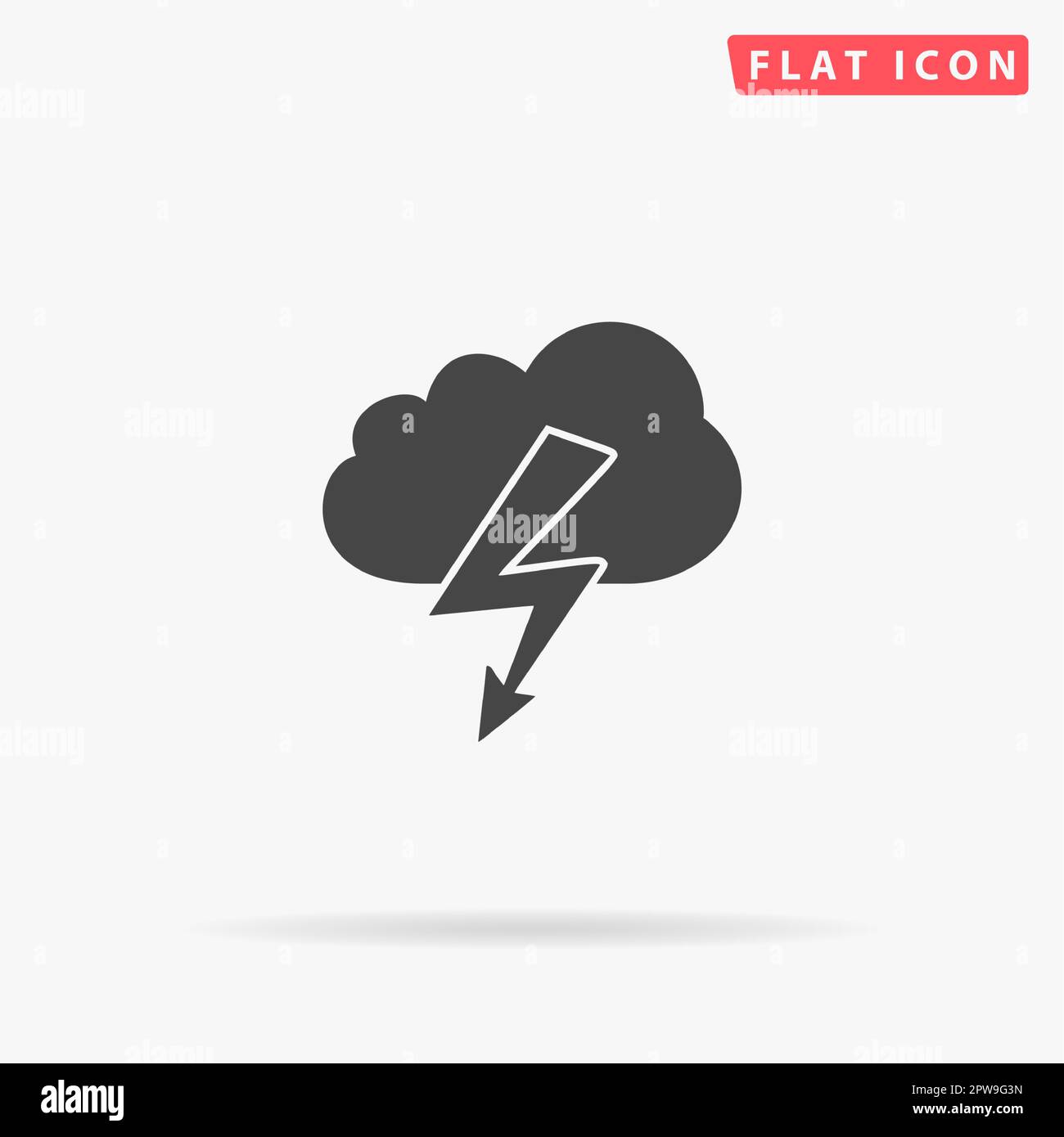 Cloud lightning. Simple flat black symbol with shadow on white ...