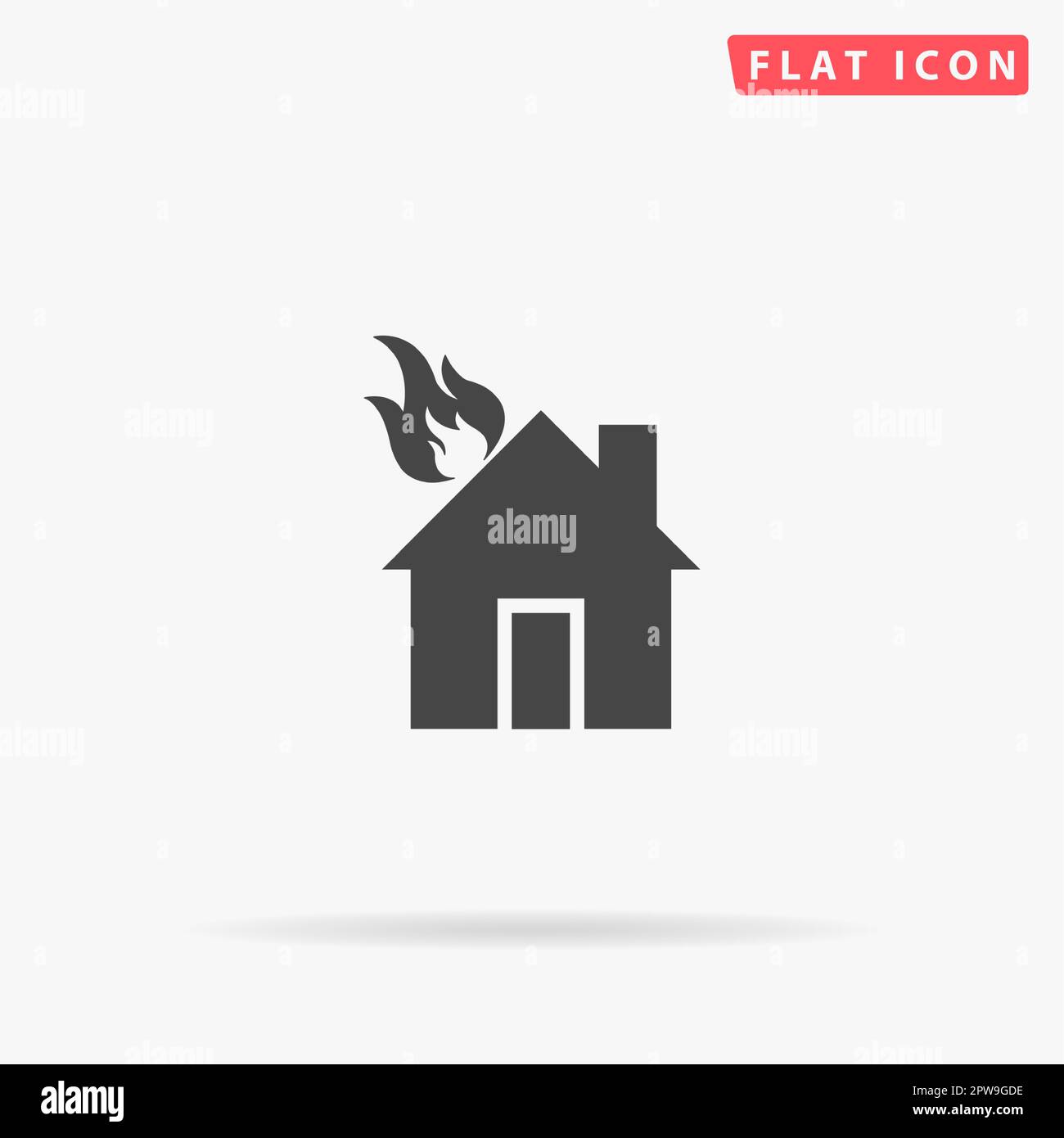 House on fire. Simple flat black symbol with shadow on white background ...