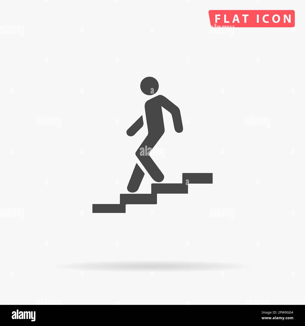 Down staircase. Simple flat black symbol with shadow on white ...