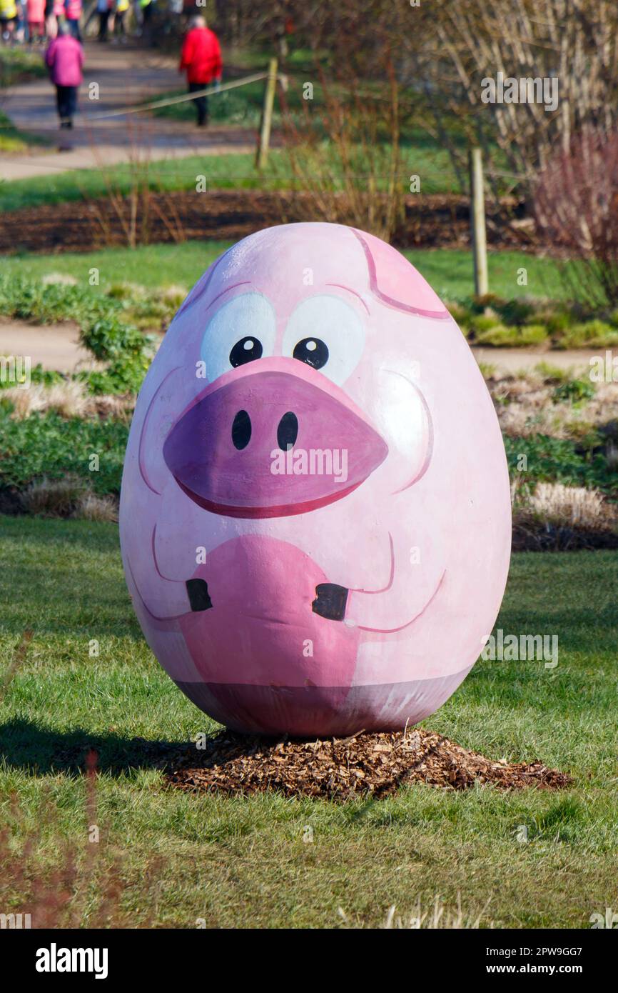 egg shape sculpture model of pink pig made of metal in algarve portugal ...