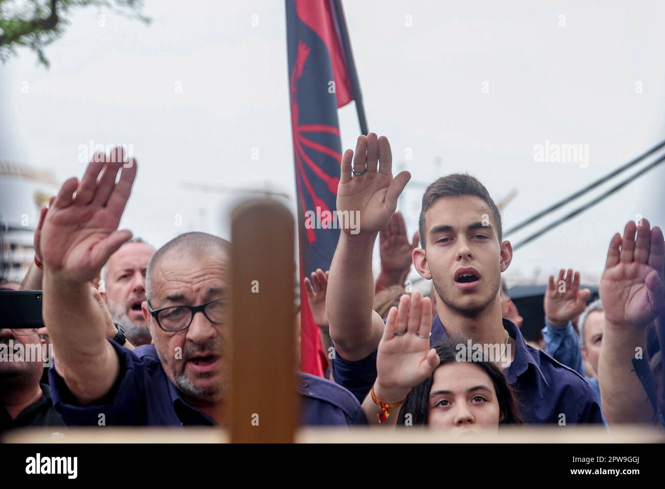 Several Falangists during the first tribute in front of the new tomb of ...
