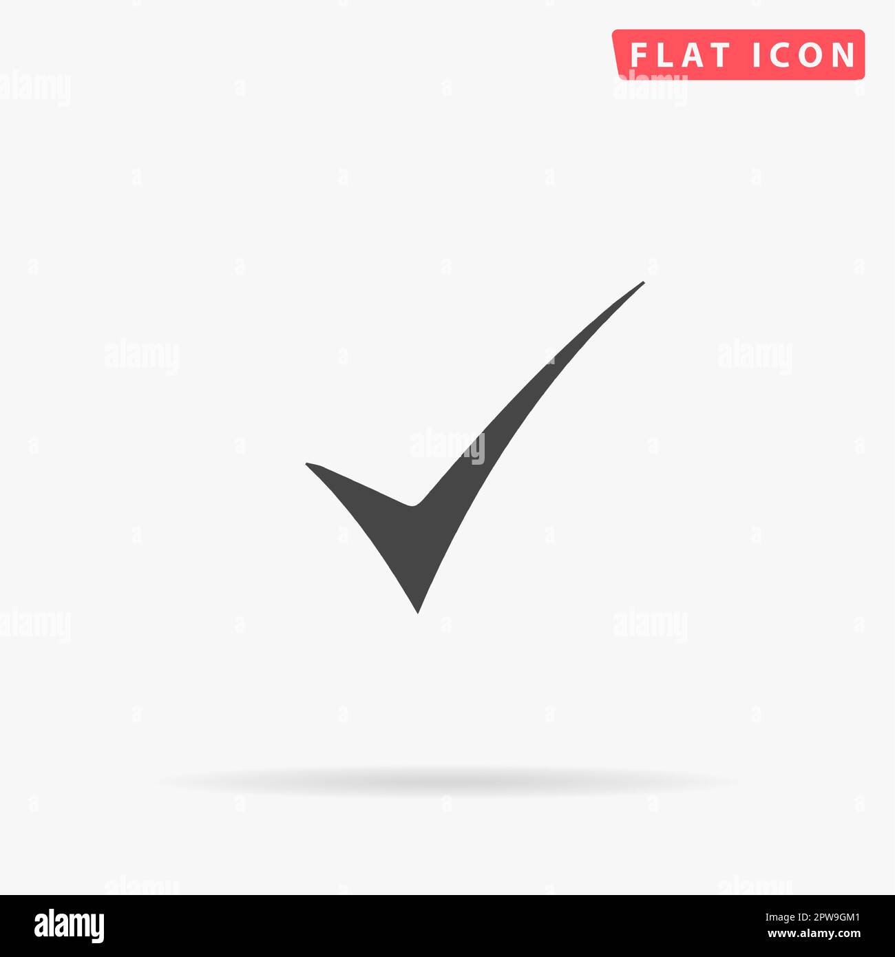 Elegant Check mark. Simple flat black symbol with shadow on white ...