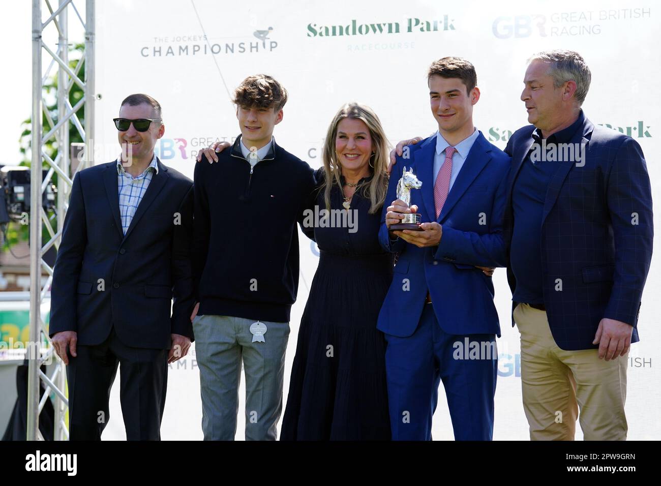 Luca Morgan with the champion conditional jockey trophy at Sandown Park ...
