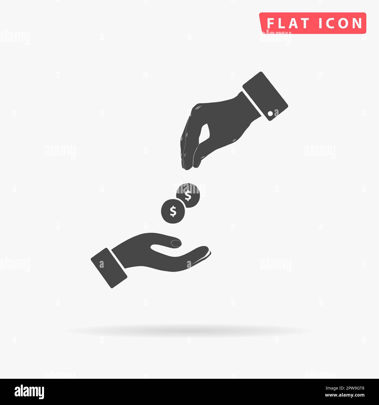 Hands Giving and Receiving Money. Simple flat black symbol with shadow ...