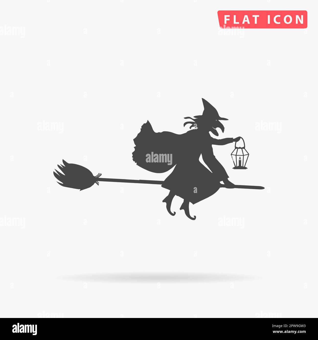 Halloween witch. Silhouette. Simple flat black symbol with shadow on ...