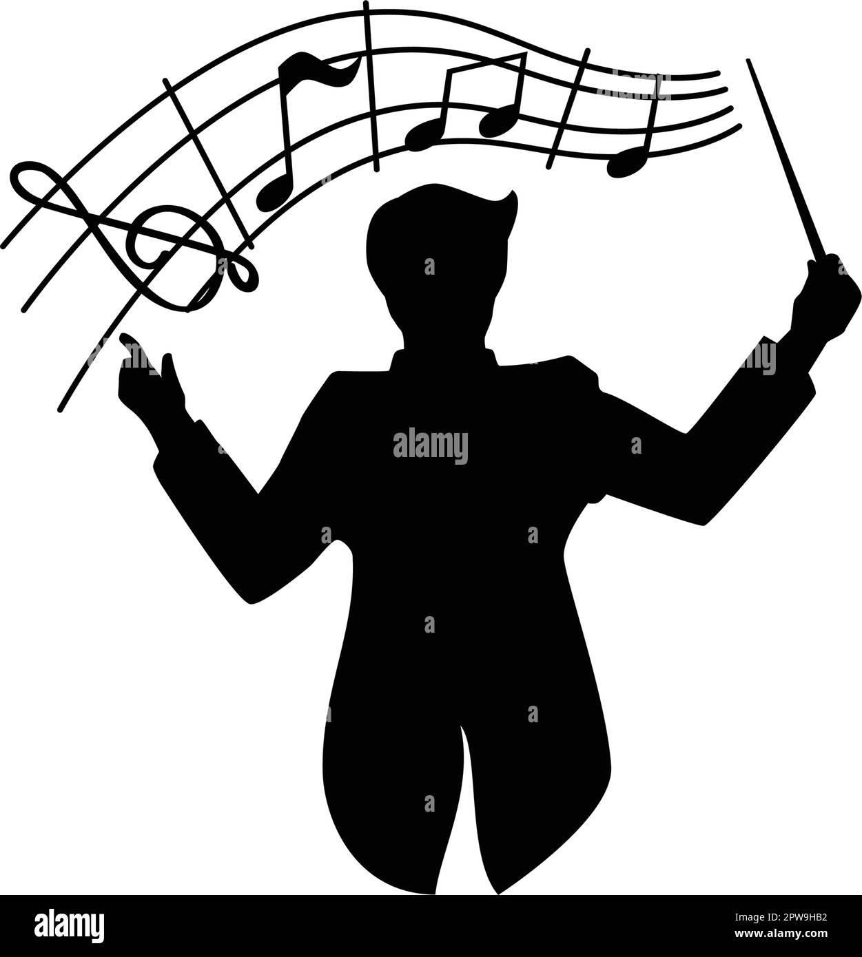 Music Conductor Conduct the Orchestra combined with Musical Notes ...