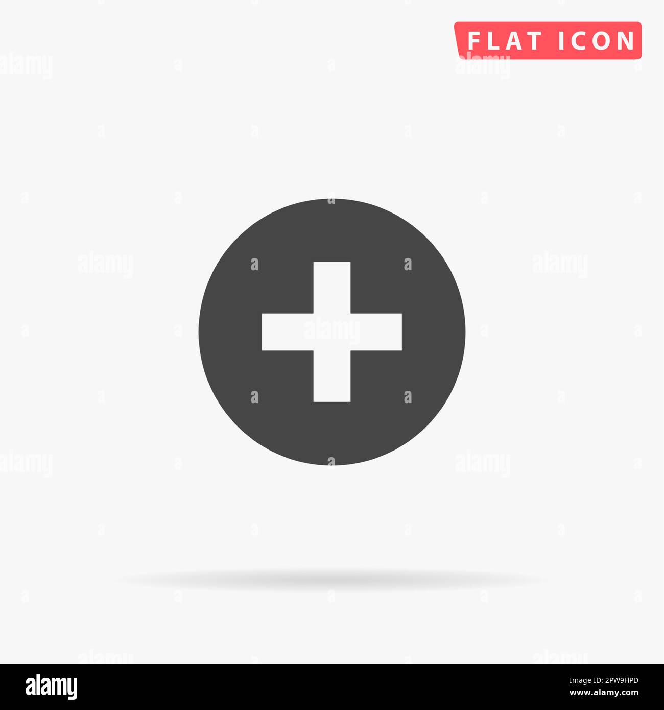 Medical cross. Simple flat black symbol with shadow on white background ...