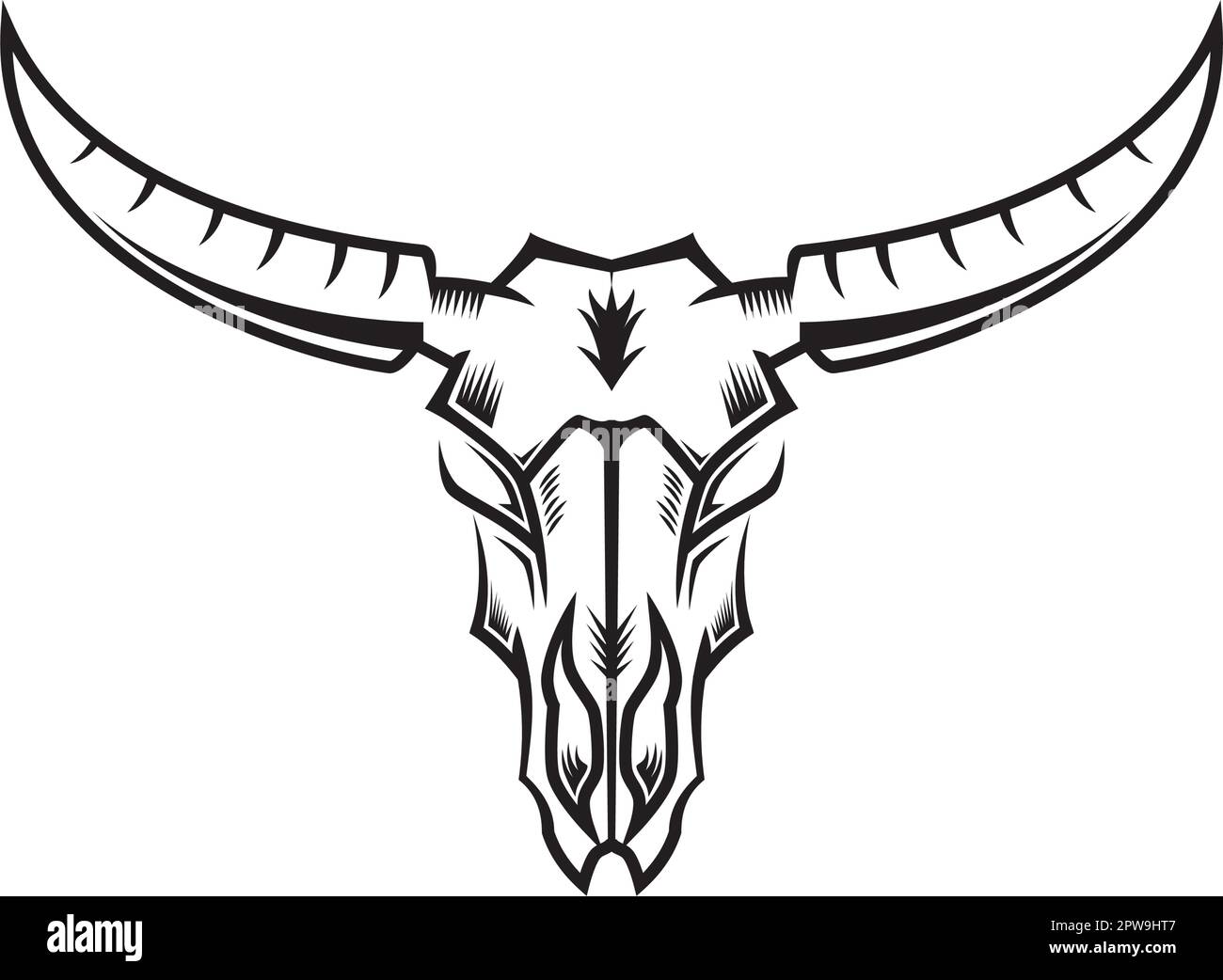 Bull Skull Illustration with Silhouette Style Stock Vector Image & Art ...