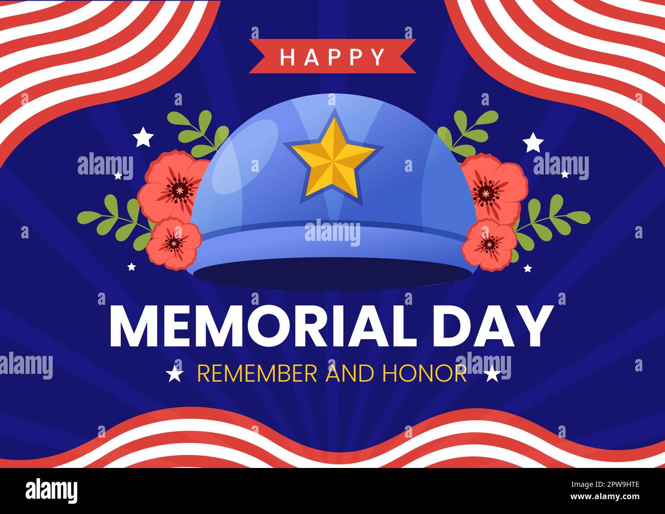 Memorial Day Illustration with American Flag, Remember and Honor to ...