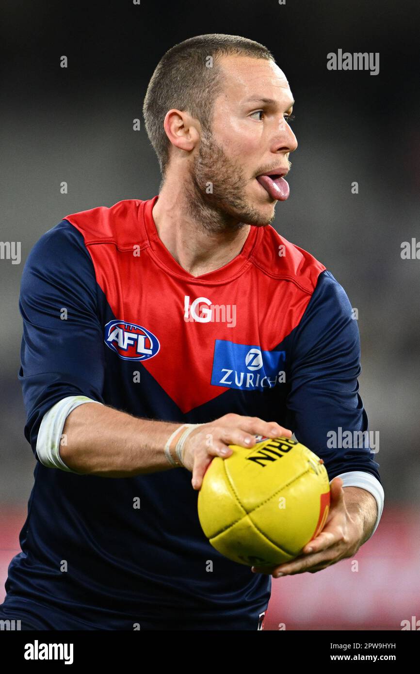 Ed Langdon of Melbourne during the AFL Round 7 match between the ...
