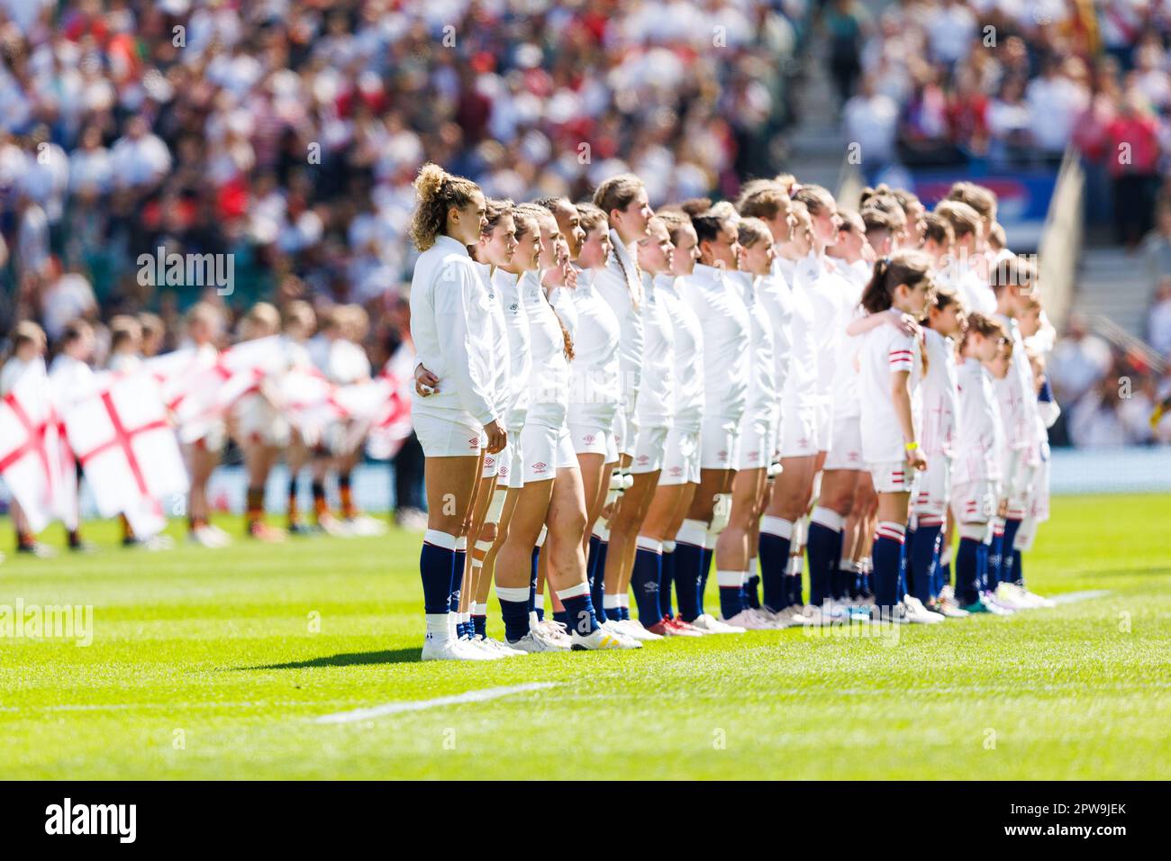 The england women line up for the national anthems hi-res stock ...