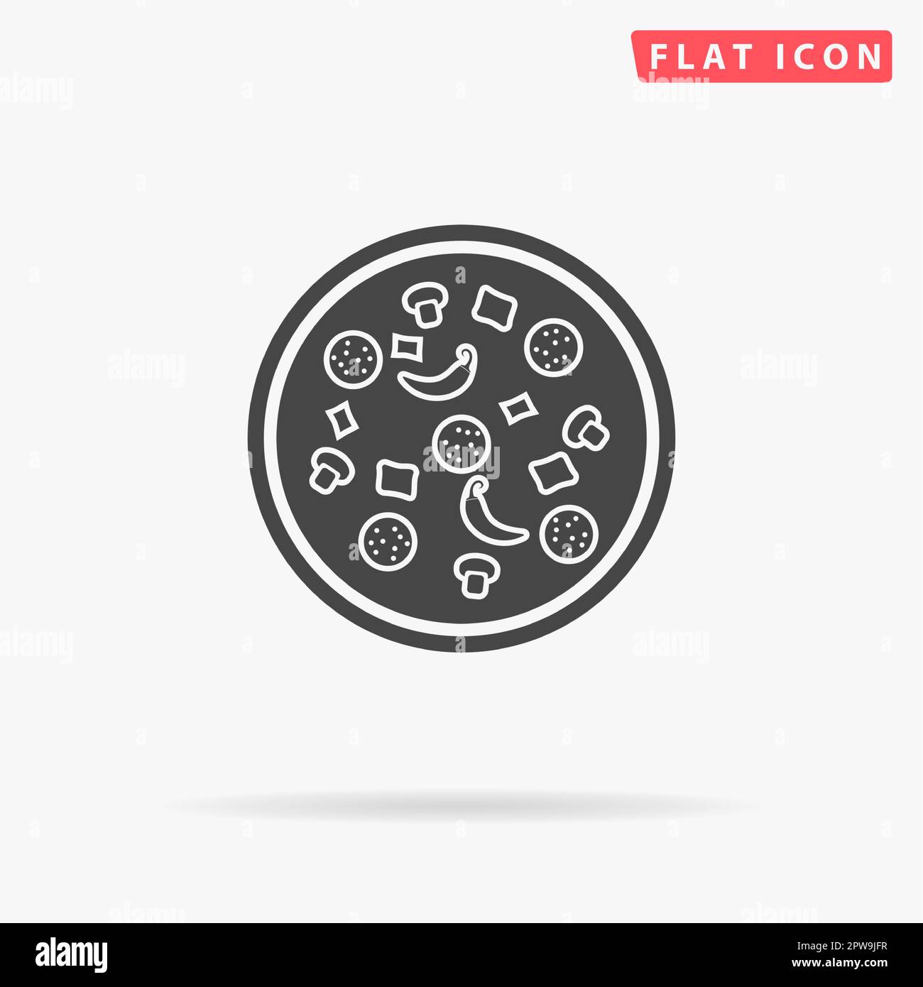 Pizza. Simple flat black symbol with shadow on white background. Vector ...