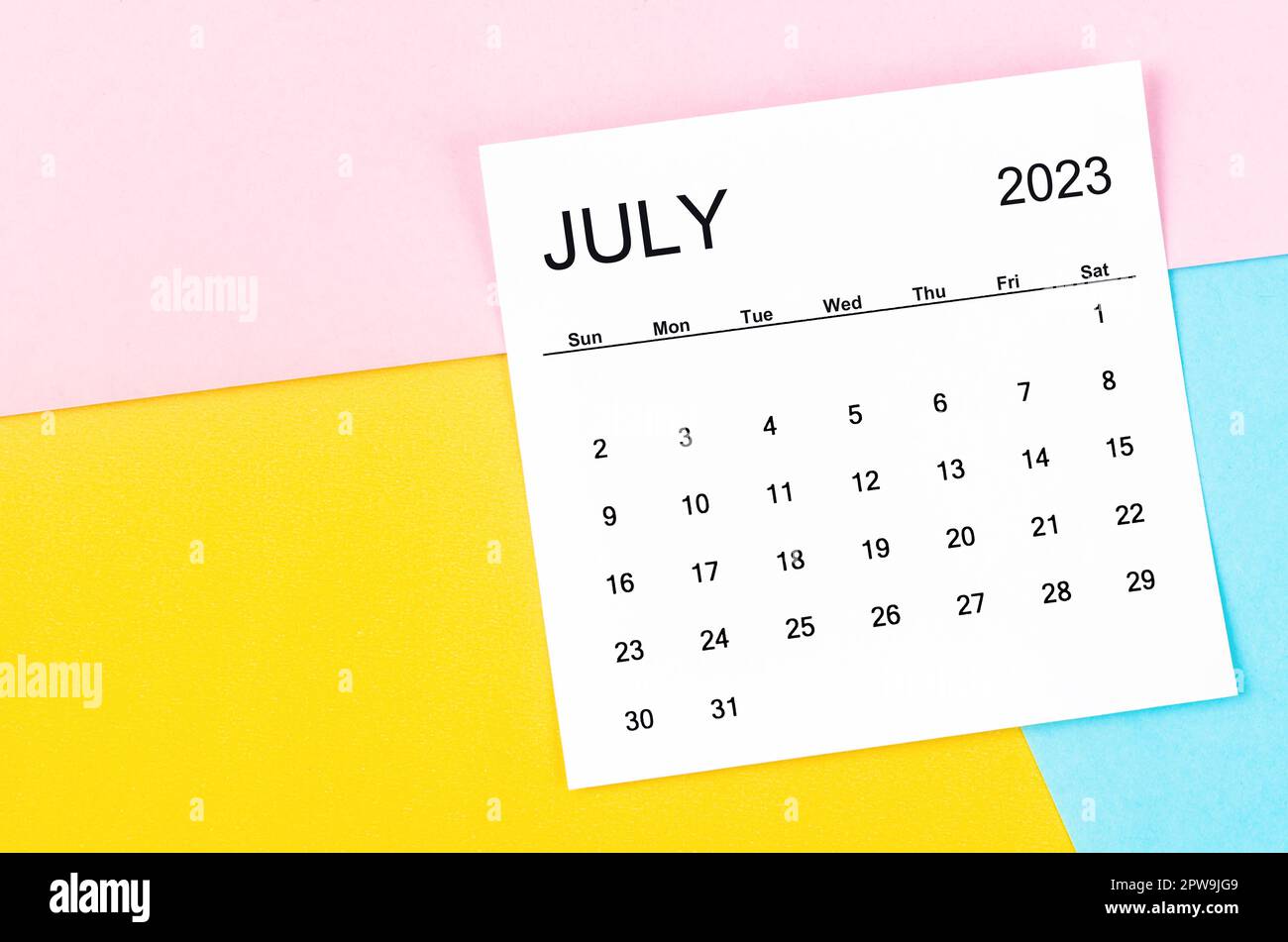 July 2023 Monthly calendar on colorful background Stock Photo - Alamy