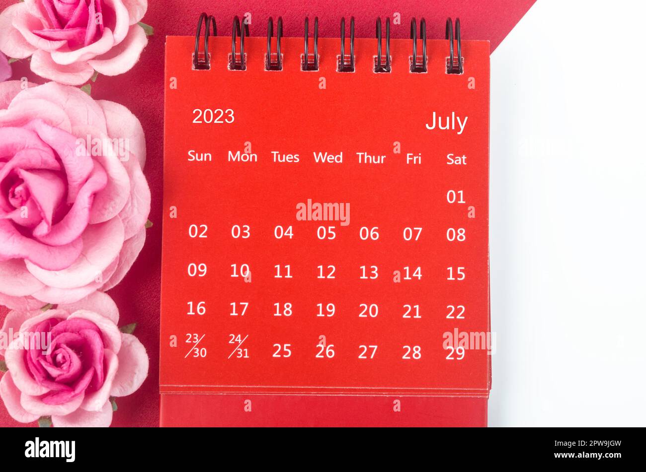 Red July 2023 Monthly desk calendar for 2023 year with pink rose Stock ...