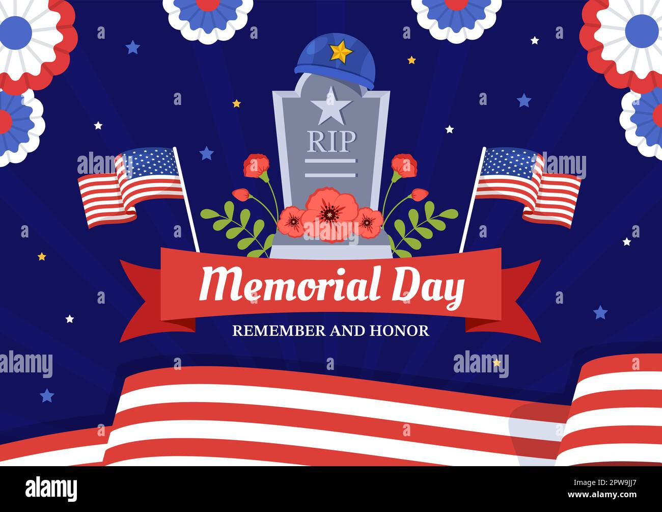 Memorial Day Illustration with American Flag, Remember and Honor to ...