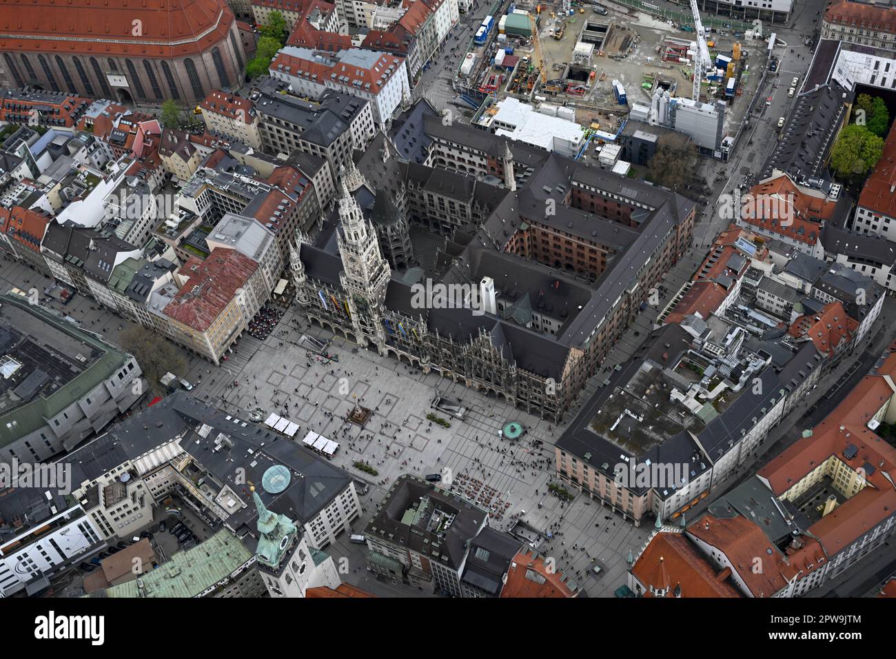 Munich, Germany. 29th Apr, 2023. From a zeppelin you can see the city ...