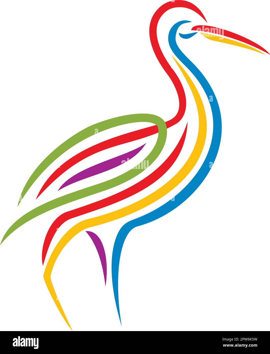 Colorful Standing Egret Illustration with Silhouette Style Stock Vector ...