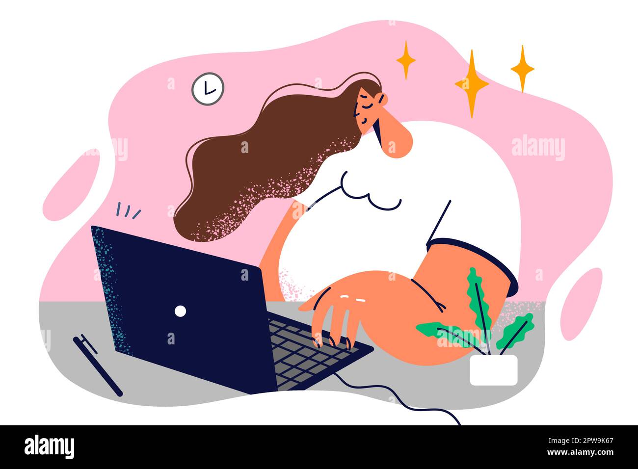 Successful woman freelancer working sitting at office desk with laptop ...