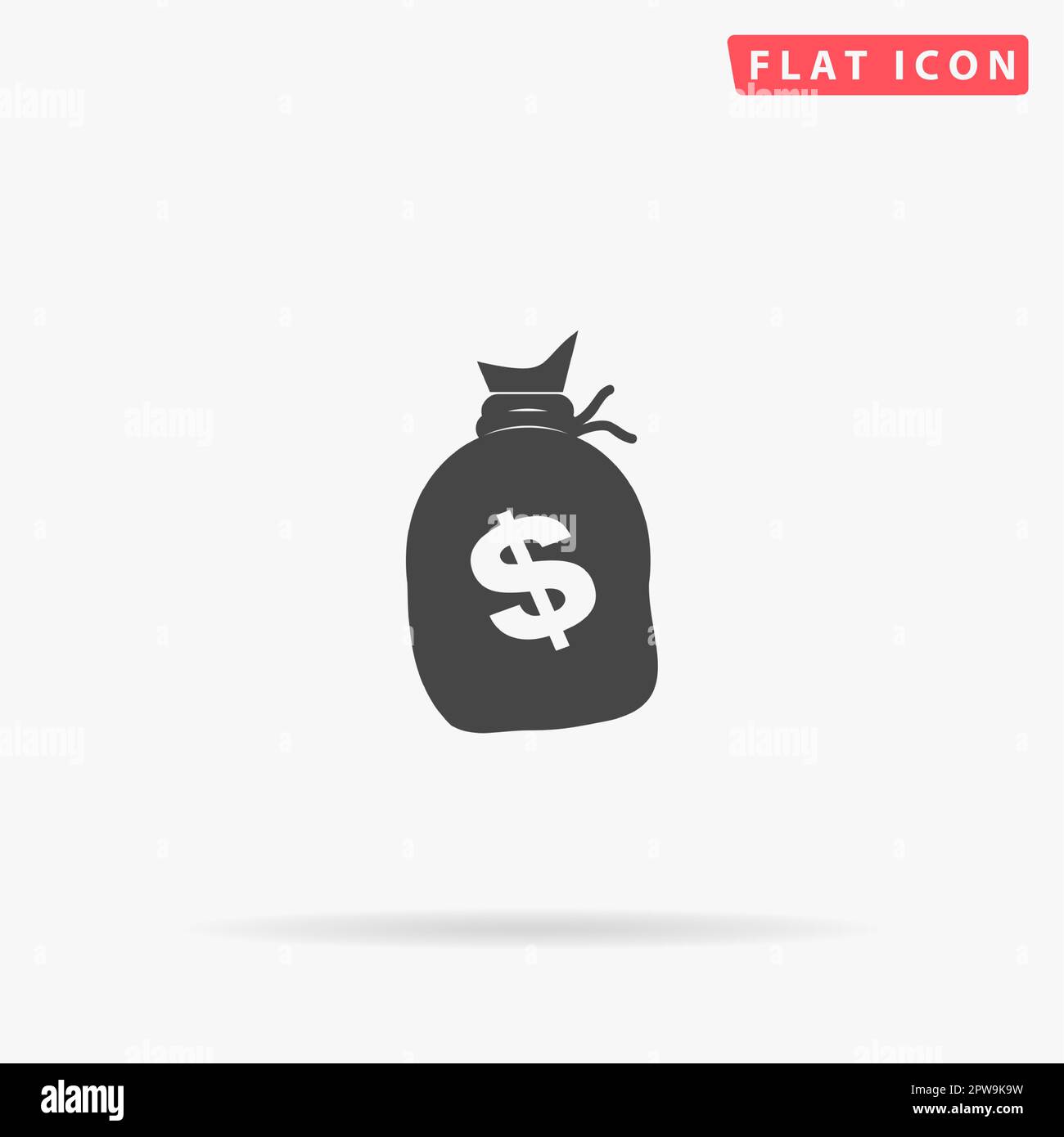 Sack of dollars. Simple flat black symbol with shadow on white ...
