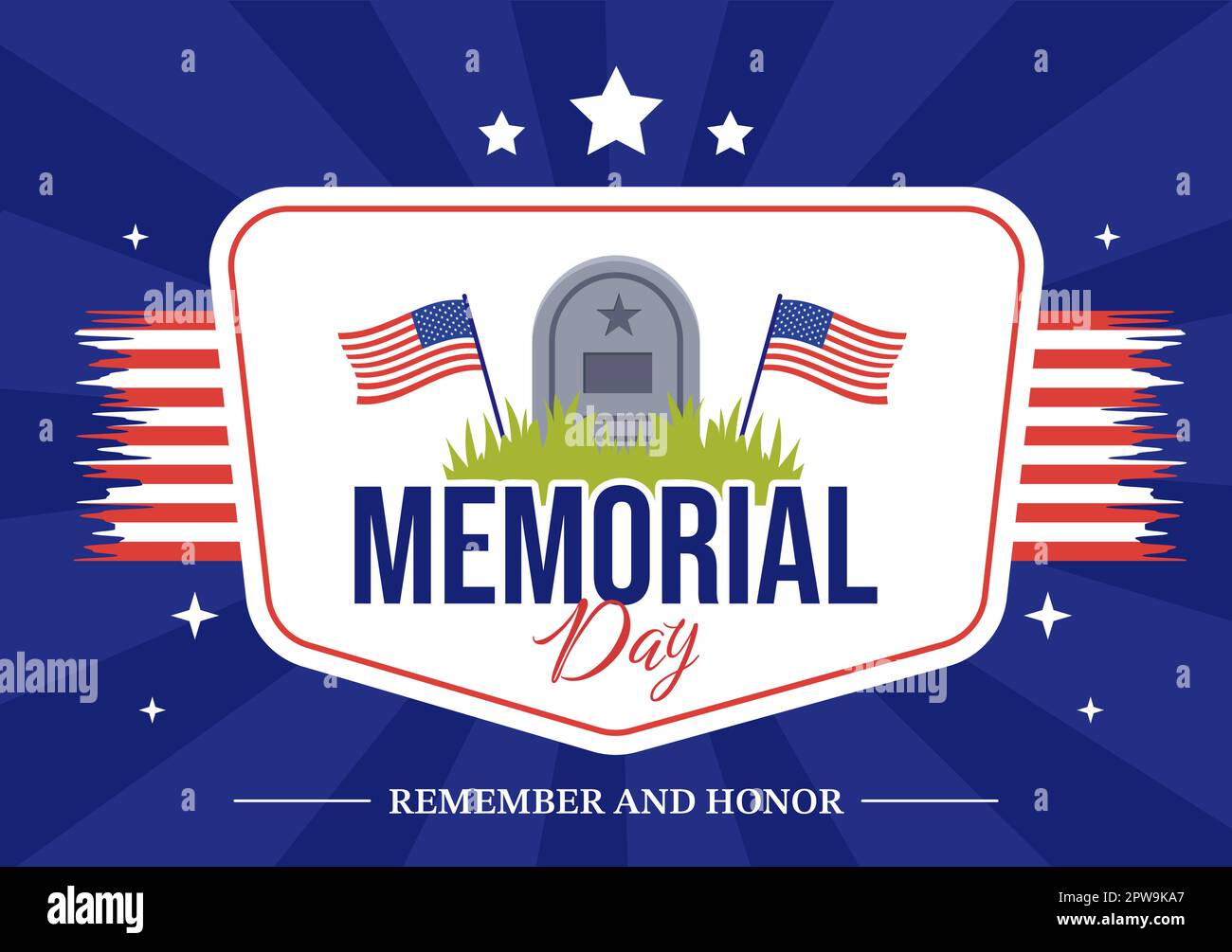 Memorial Day Illustration with American Flag, Remember and Honor to ...