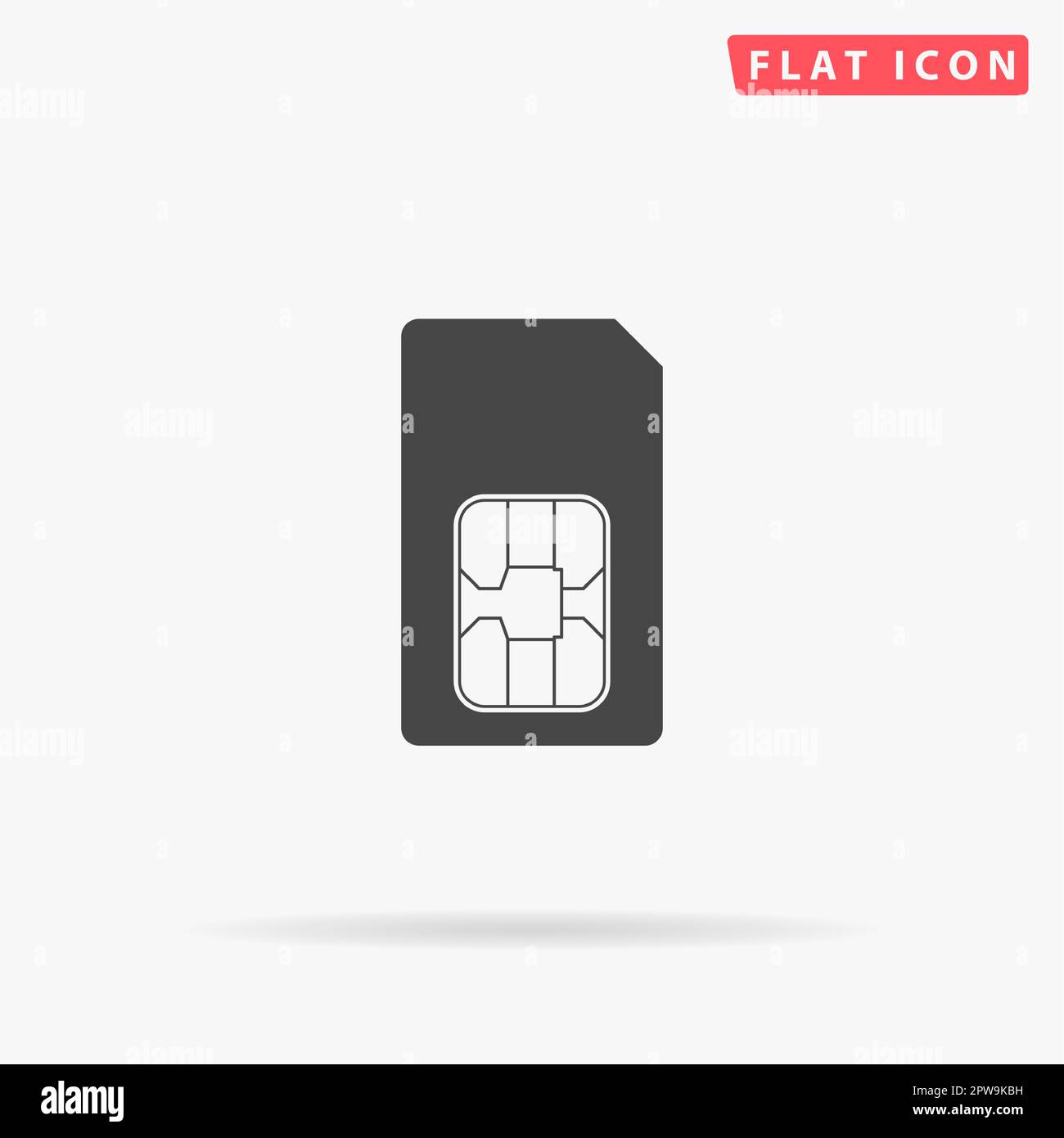 Sim card. Simple flat black symbol with shadow on white background ...