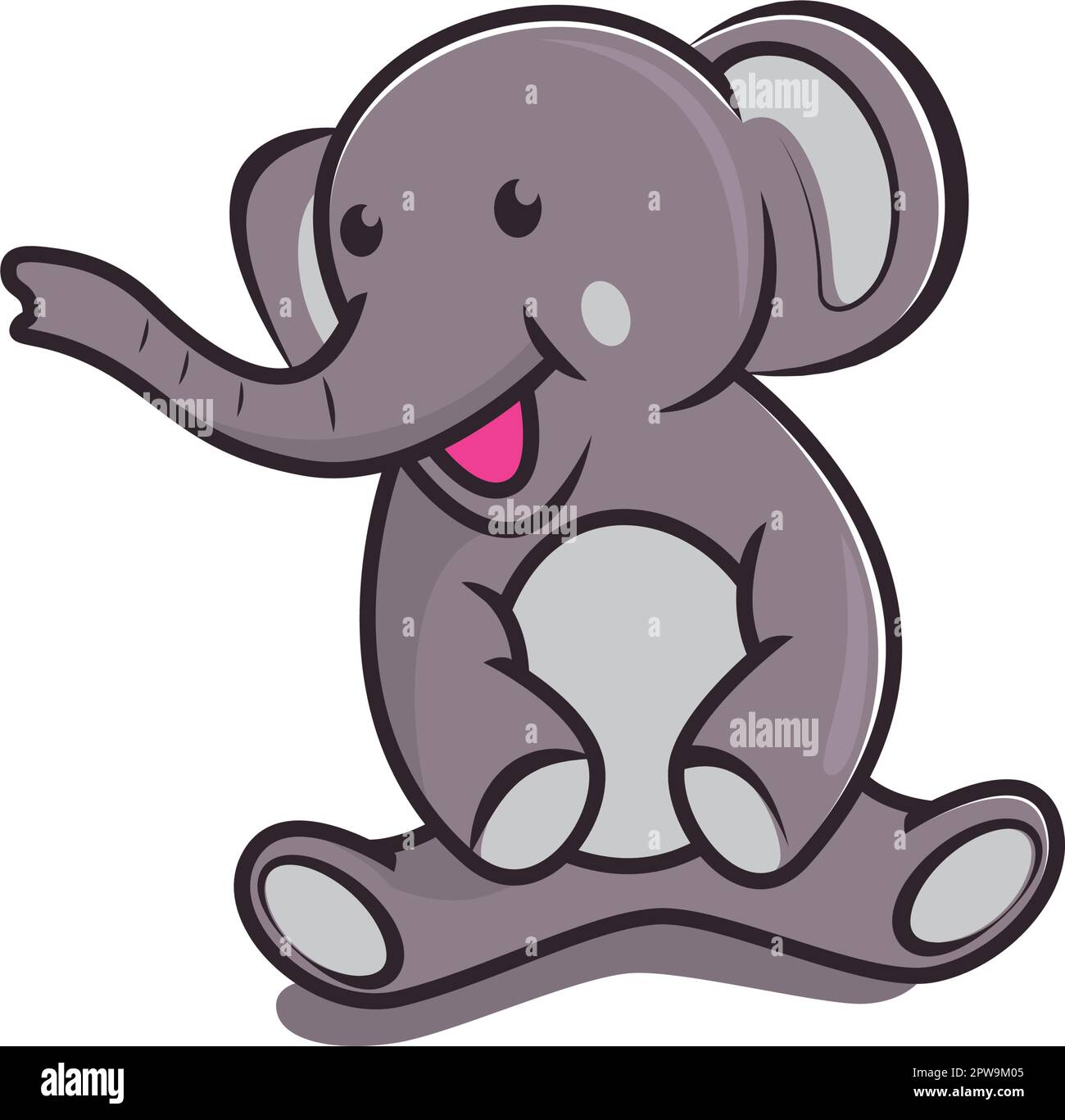 Cute and Smiling Elephant with Sitting Gesture Illustration Stock ...