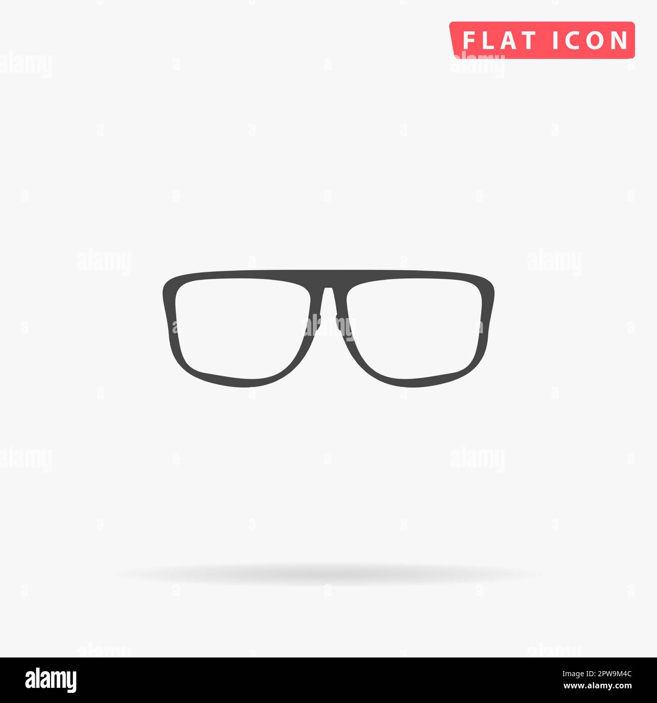 Simple Glasses. Simple flat black symbol with shadow on white ...