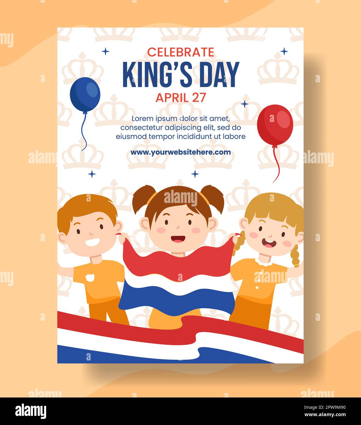 Happy Kings Netherlands Day Vertical Poster Cartoon Hand Drawn ...