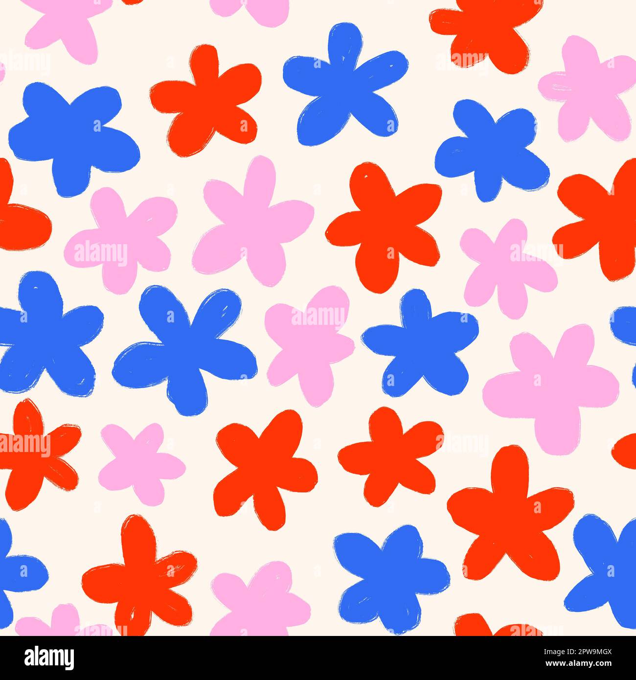 Hand drawn seamless pattern of tiny ditsy flowers. Blue yellow orange ...