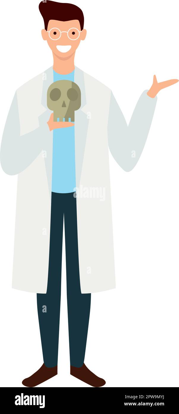 Anthropologist with Lab Coat Holding Skull Illustration Stock Vector ...