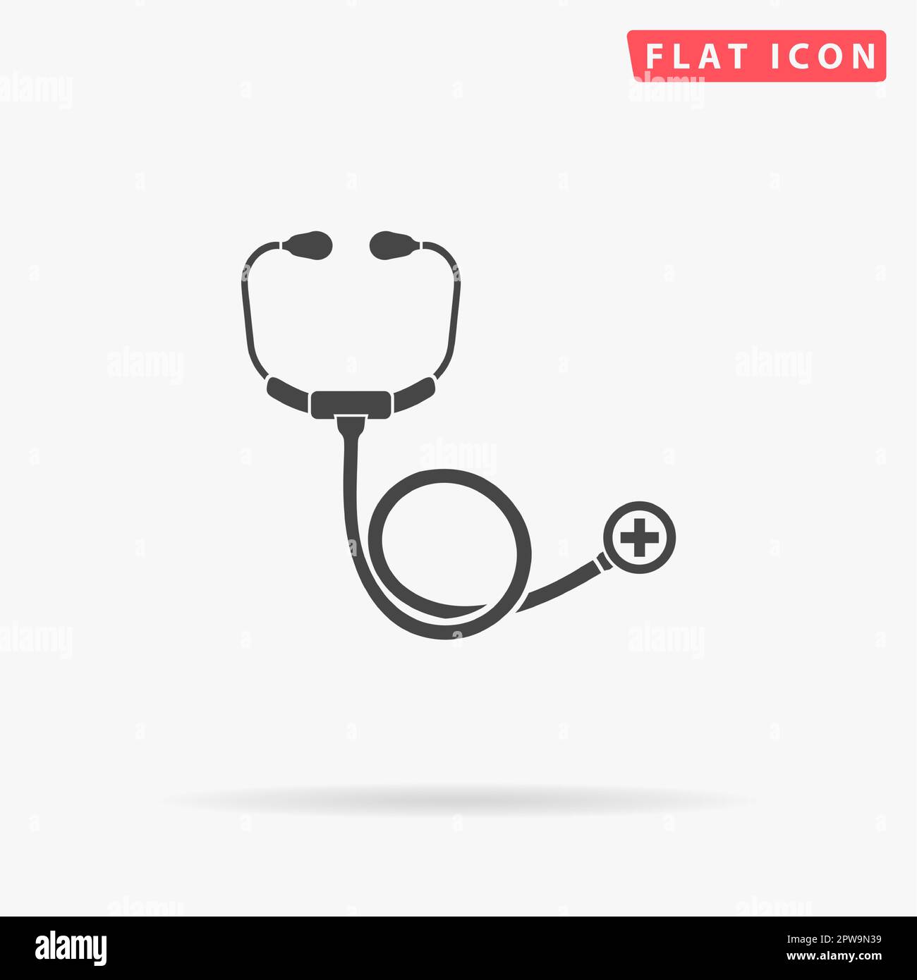 Stethoscope. Simple flat black symbol with shadow on white background ...