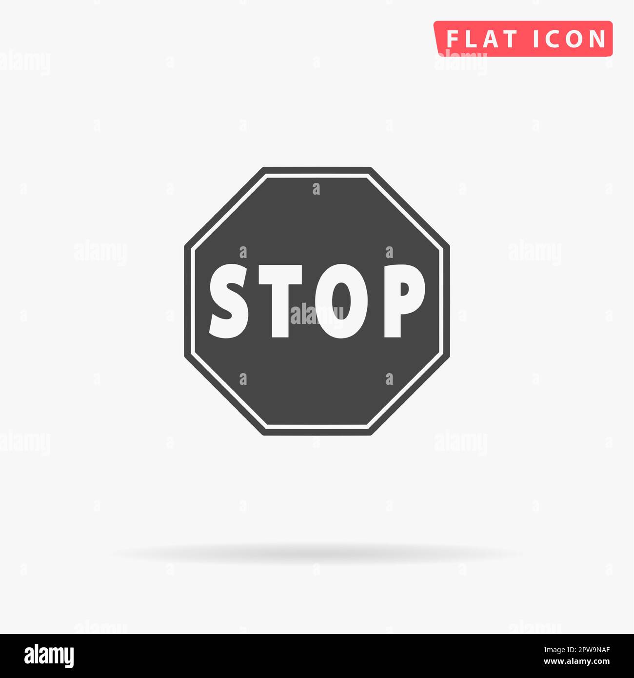 Stop. Simple flat black symbol with shadow on white background. Vector ...