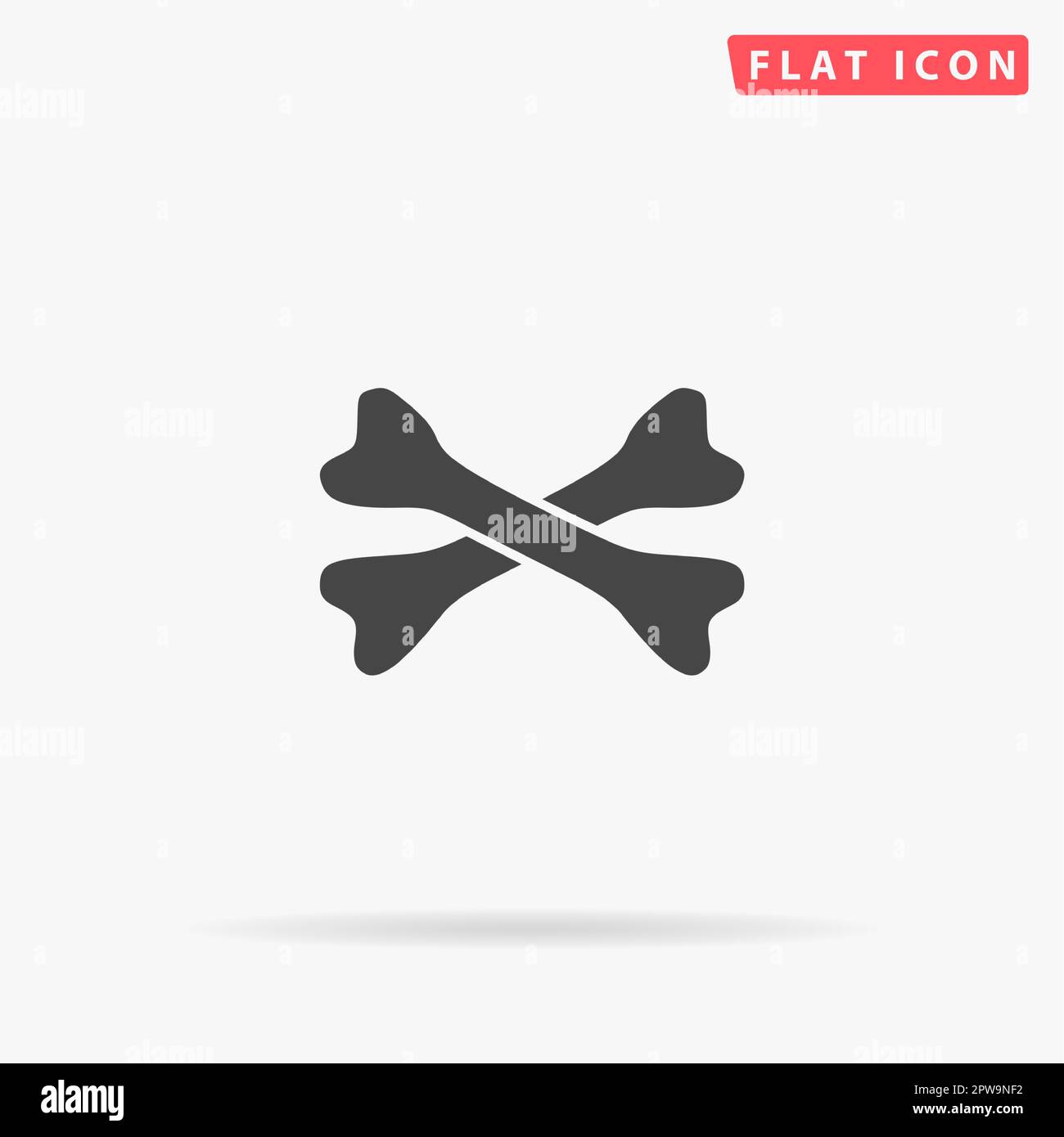 Two bone. Simple flat black symbol with shadow on white background ...