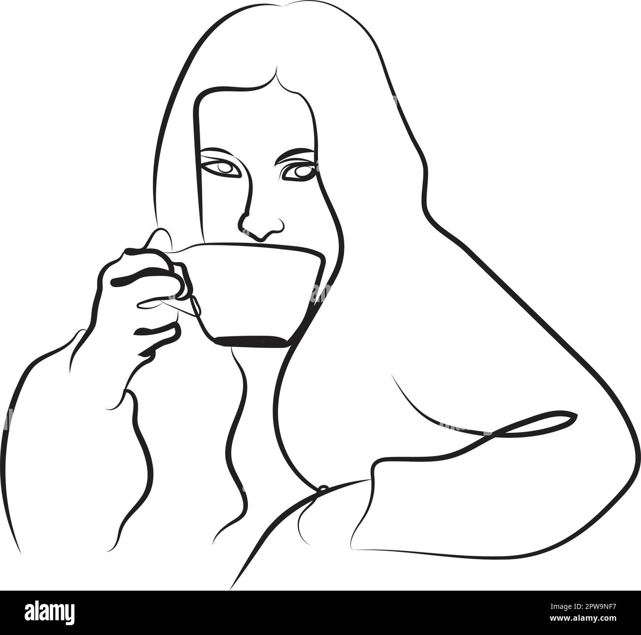 Woman Enjoying Drinking Coffee Gracefully Illustration with Silhouette ...